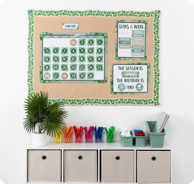 Eucalyptus Essentials Calendar Bulletin Board Set | Educational Vantage