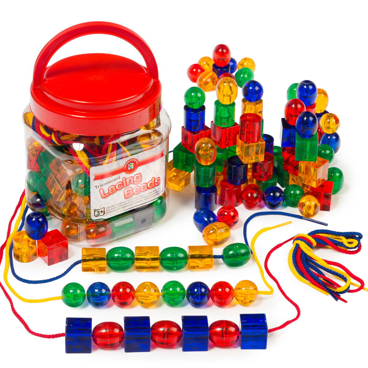 Lacing Translucent Beads Pack of 96 | Educational Vantage