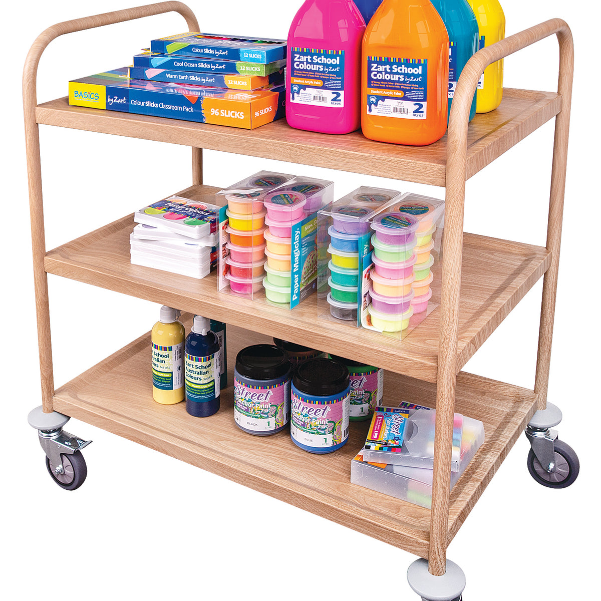 Wood Look 3 Tier Classroom Metal Trolley