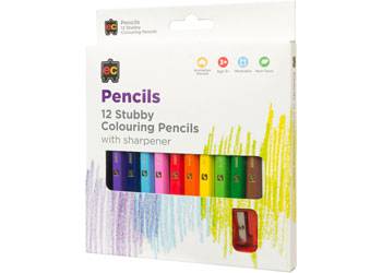 Jumbo Stubby Colouring Pencils Pack 12 & Sharpener | Educational Vantage