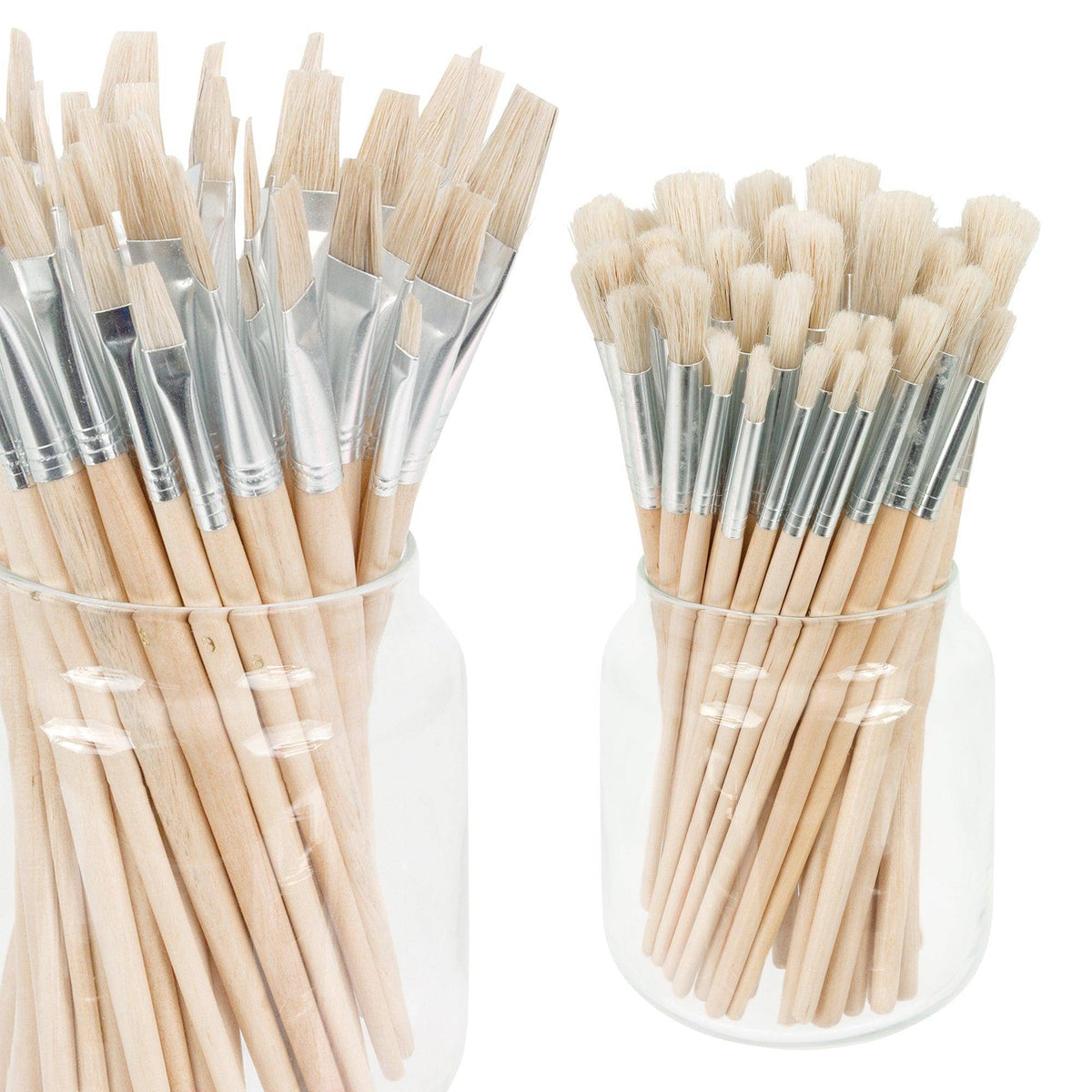 Hog Hair Assorted Size Bristle Brushes Pack of 60 | Educational Vantage